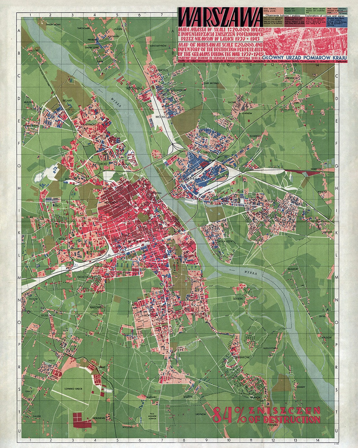 1949 Map of Warsaw Poland - Etsy