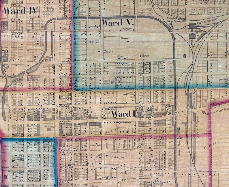 1858 Map of Vigo County Indiana | Etsy