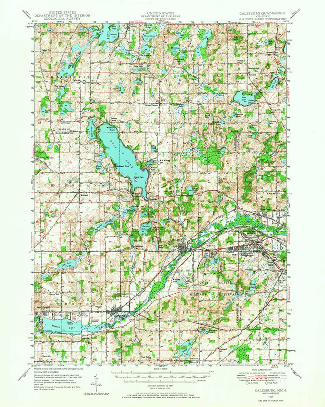 1947 Map of Gull Lake Kalamazoo County Michigan - Etsy