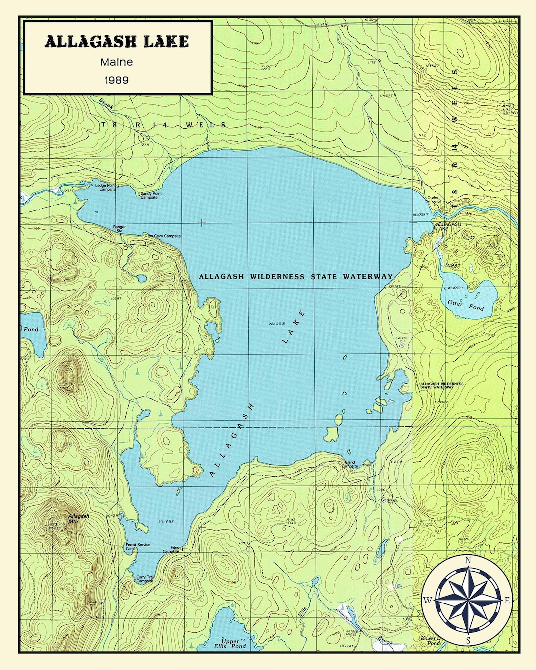 1989 Map of Allagash Lake Maine - Etsy
