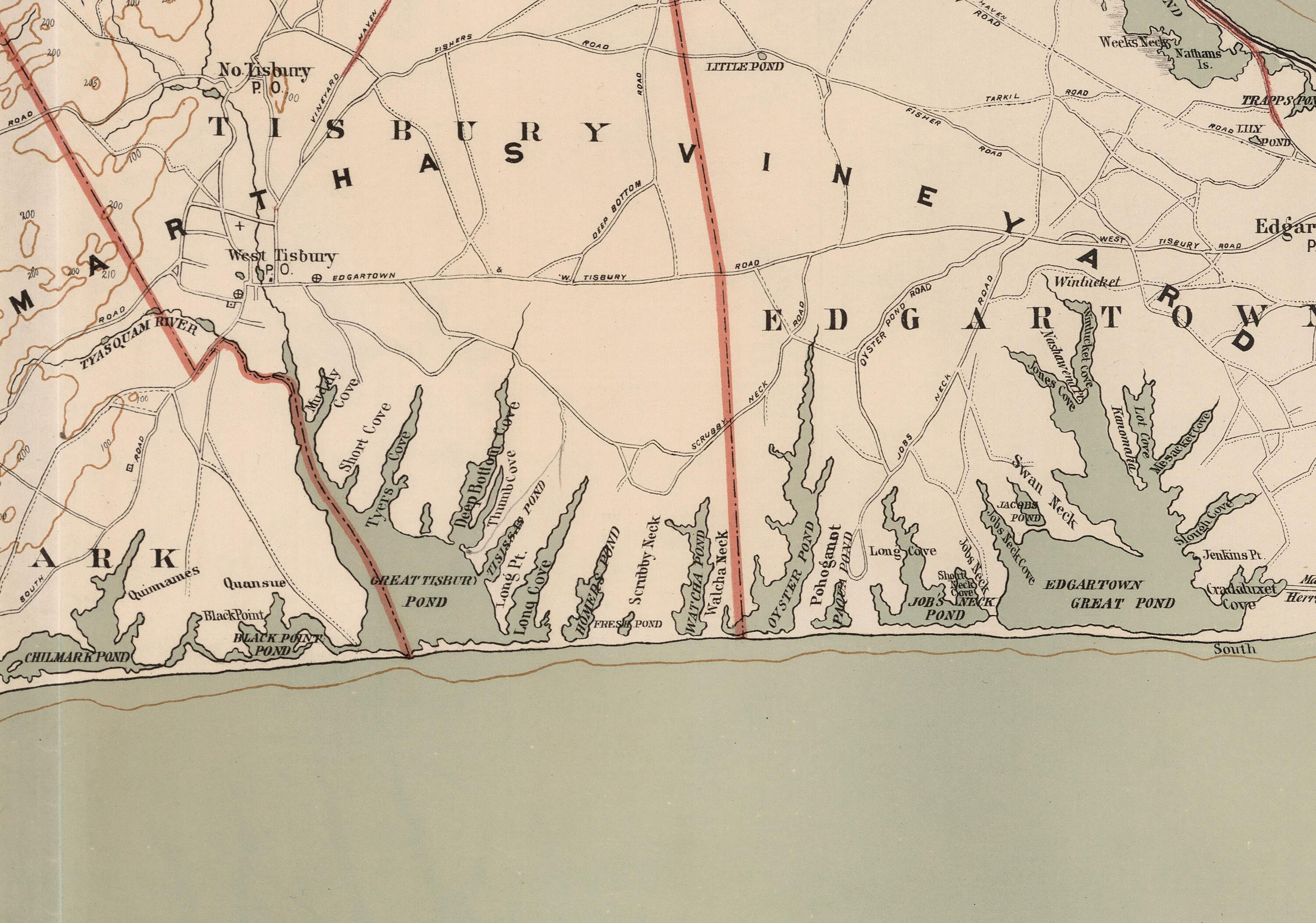 1891 Map of Marthas Vineyard Massachusetts - Etsy