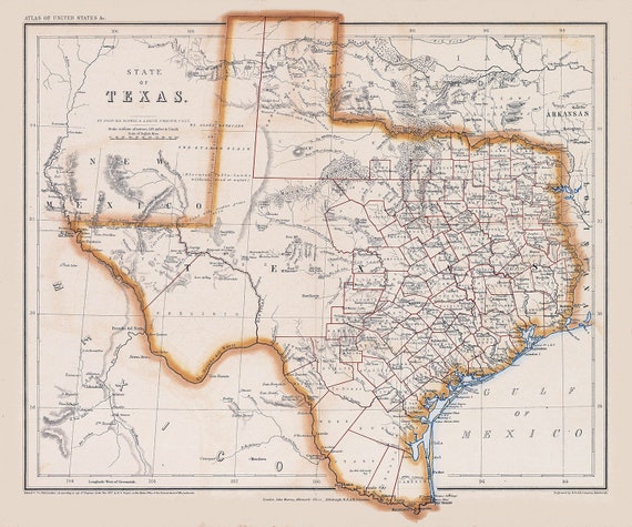 1857 Map of Texas | Etsy