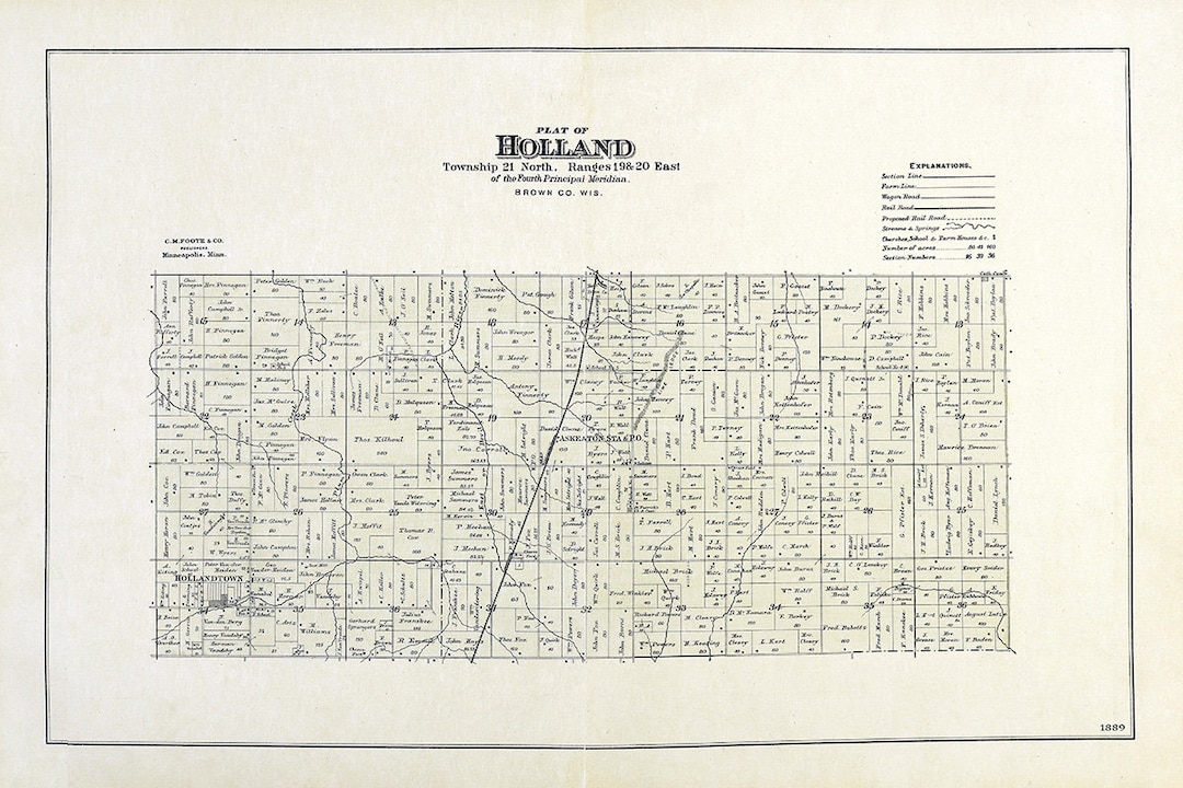 1889 Map of Holland Township Brown County Wisconsin - Etsy