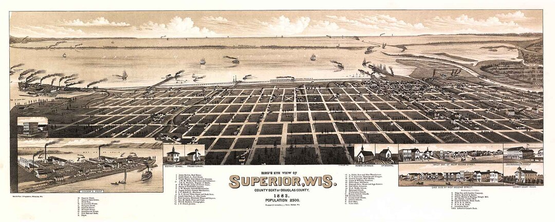 1883 Panoramic Map of Superior Wisconsin - Etsy