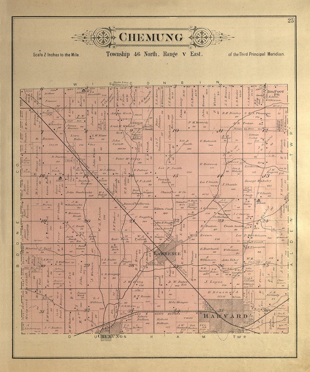 1892 Map of Chemung Township Mchenry County Illinois - Etsy