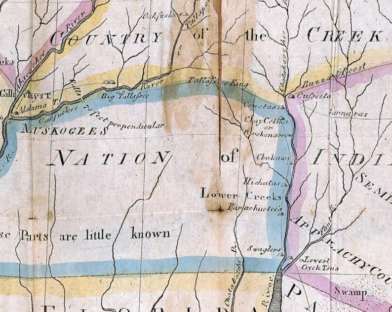 1831 Map of Indian Tribes of Georgia Alabama and Mississippi - Etsy