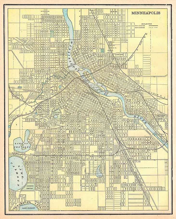 1900 Map of Minneapolis Minnesota Mississippi River | Etsy