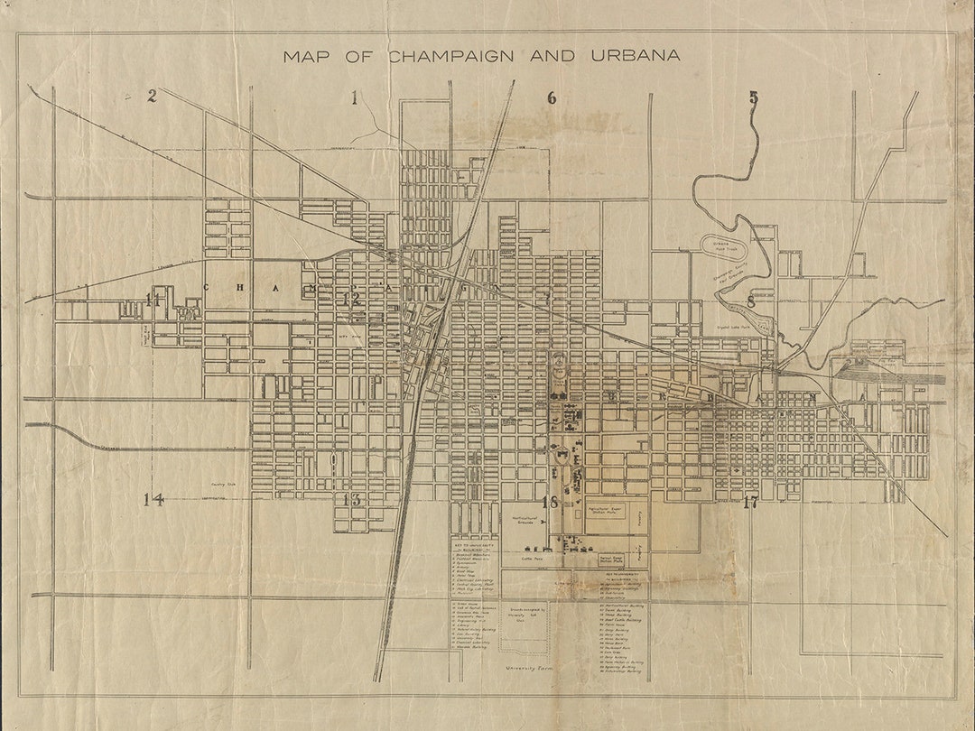 1910 Map of Champaign and Urbana Illinois - Etsy