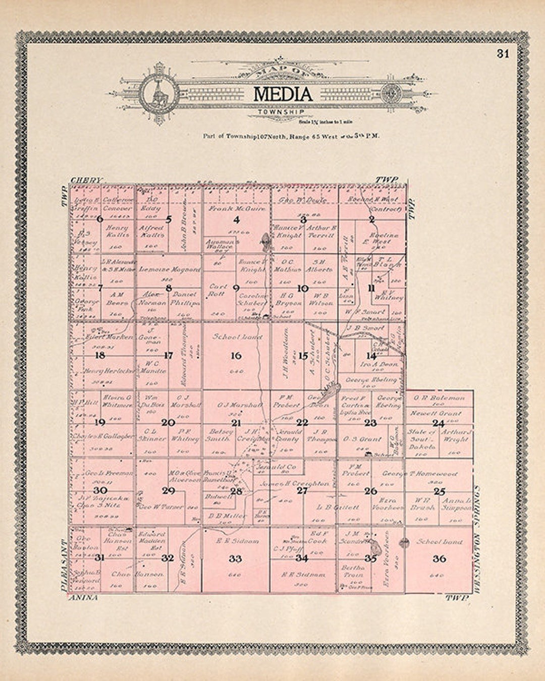 1909 Map of Media Township Jerauld County South Dakota - Etsy