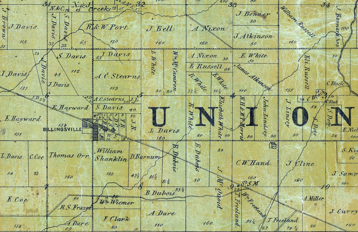 1855 Farm Line Map of Union County Indiana - Etsy