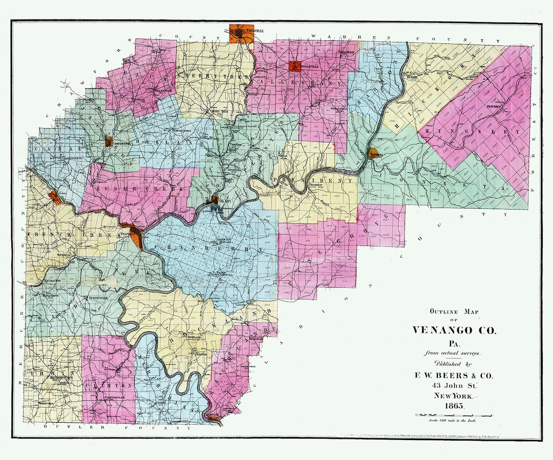 1865 Map of Venango County Pennsylvania Oil Region - Etsy