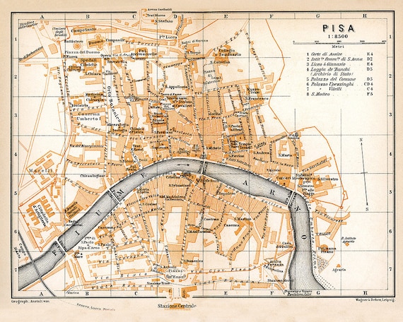 1910 Map of Pisa Italy By Baedeker | Etsy