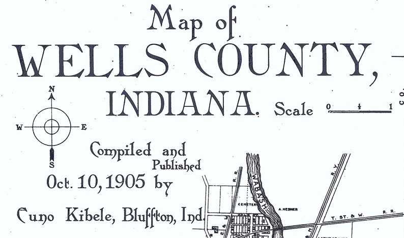 1905 Farm Line Map of Wells County Indiana - Etsy