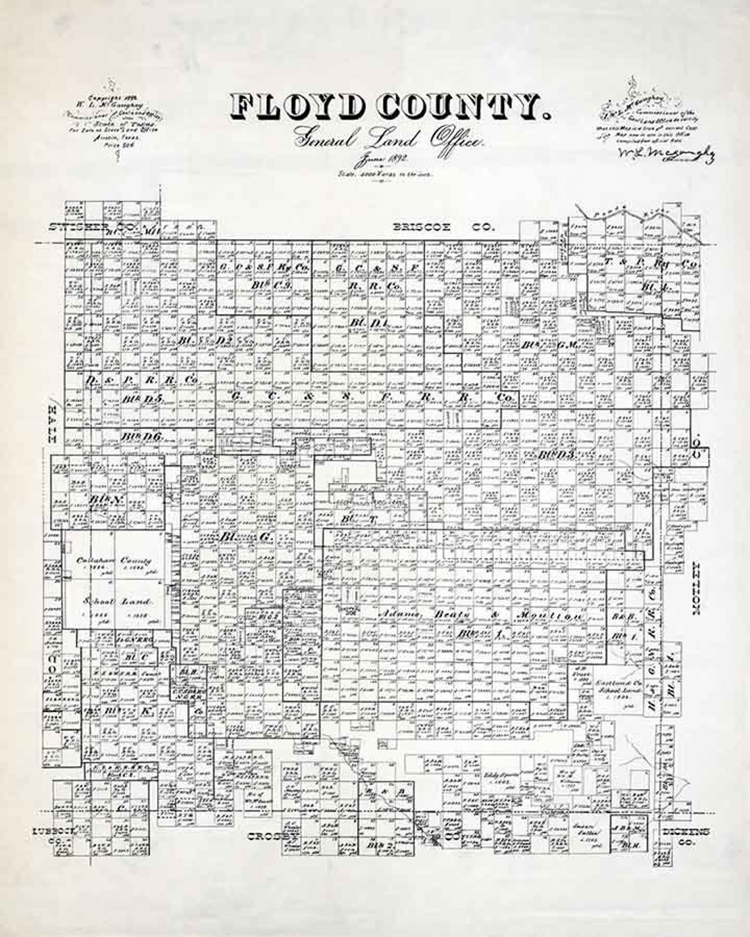 1892 Farm Line Map of Floyd County Texas - Etsy