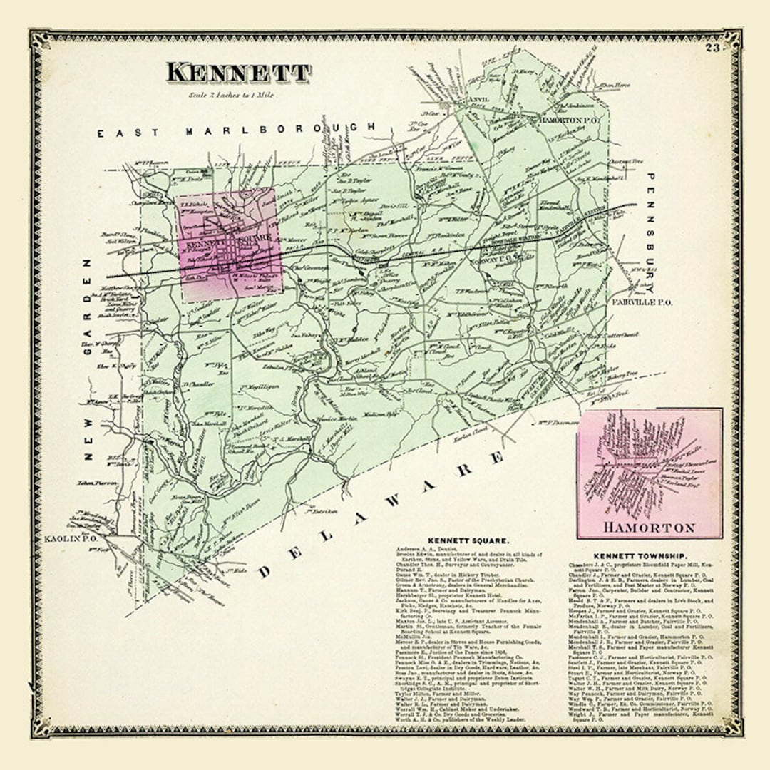 1873 Map of Kennett Township Chester County Pennsylvania - Etsy