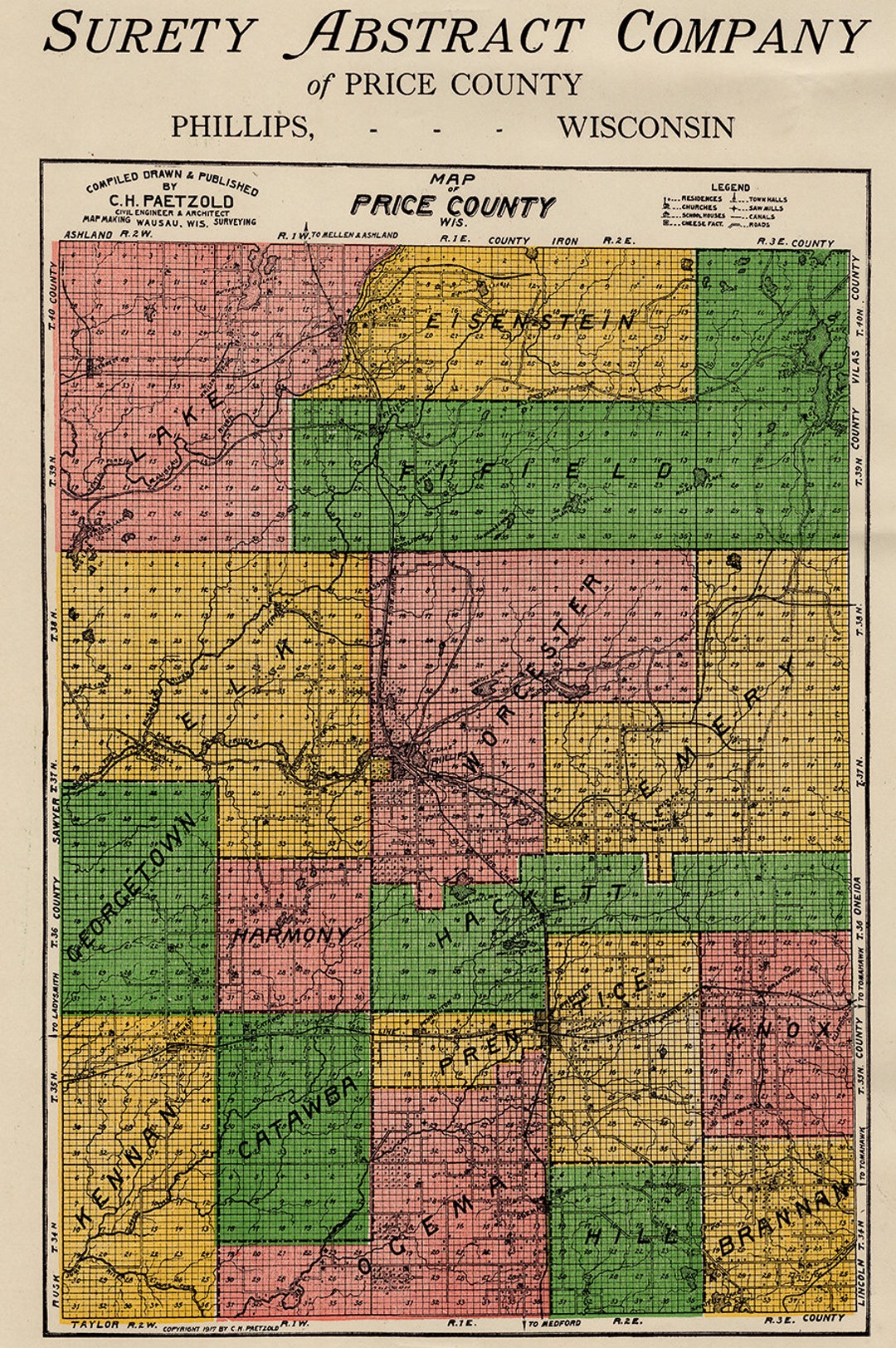 1917 Farm Line Map of Price County Wisconsin - Etsy