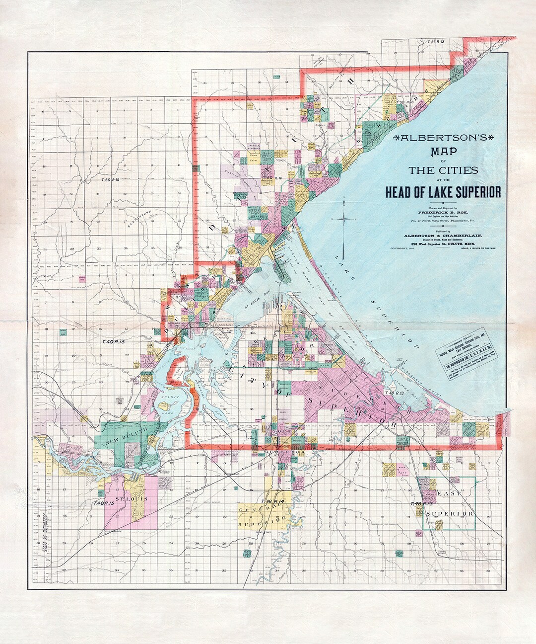 1891 Map of the City of Superior and the Head of Lake Superior - Etsy