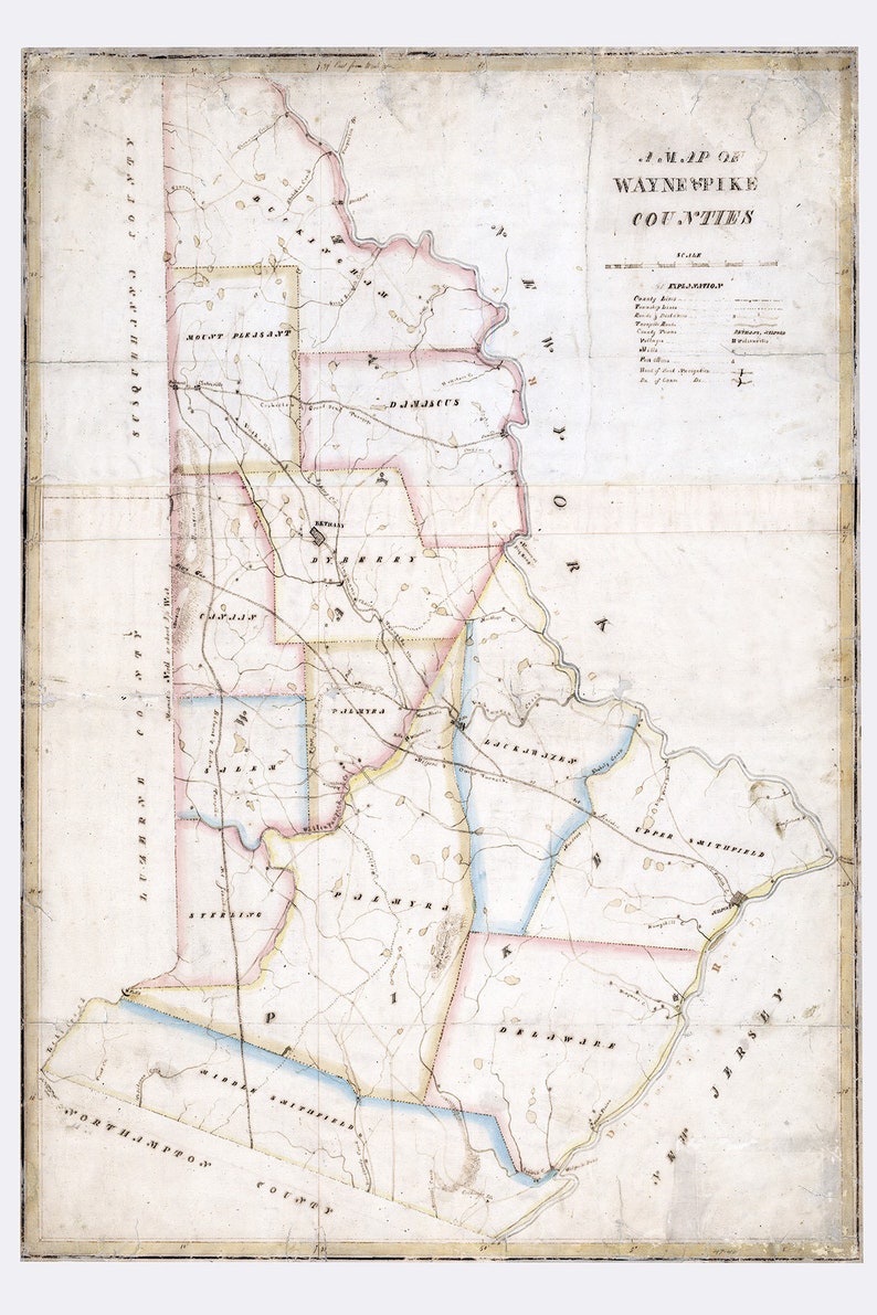 1817 Map of Wayne and Pike County Pennsylvania - Etsy