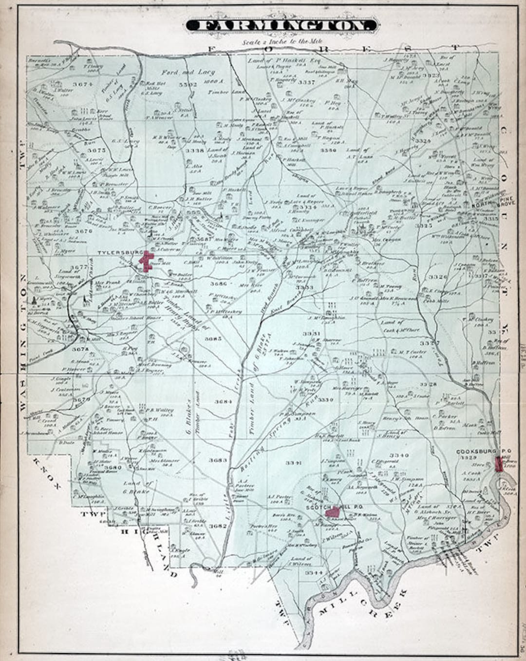 1877 Map of Farmington Township Clarion County Pennsylvania Oil Wells ...