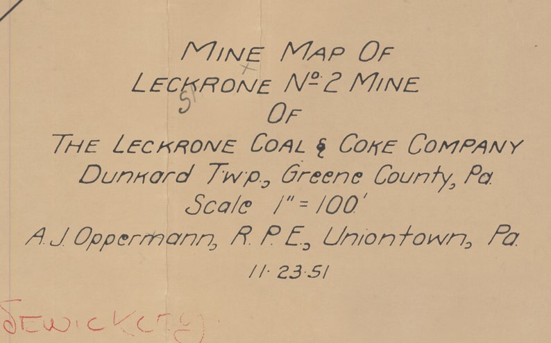 1951 Map of Leckrone 2 Mine Dunkard Township Greene County Pennsylvania ...