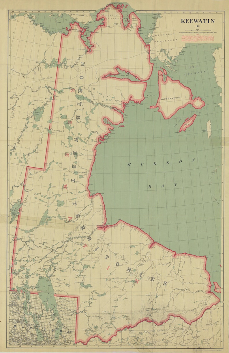 1911 Map of North West Territories Hudson Bay and Keewatin - Etsy