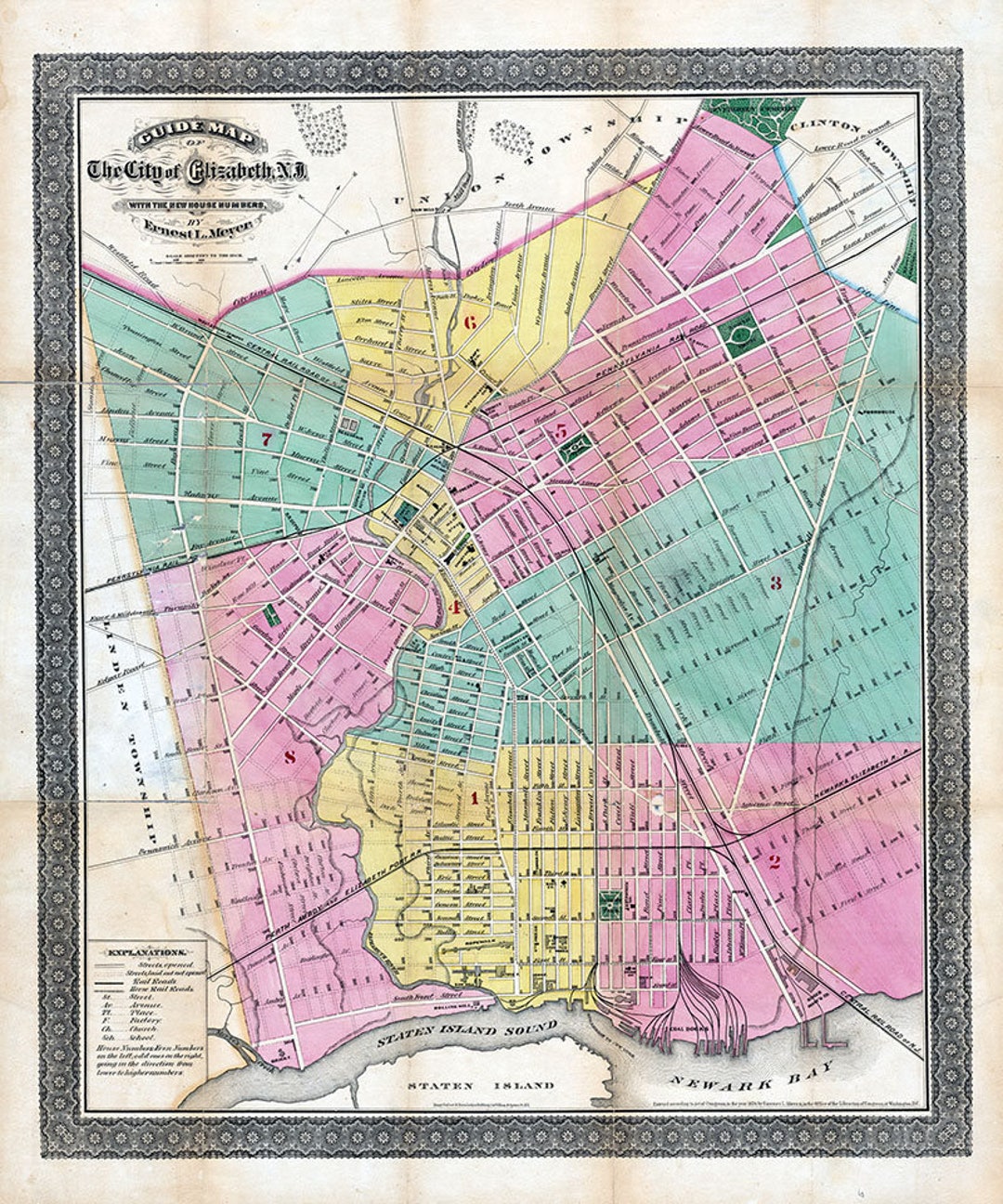 1874 Map of Elizabeth New Jersey - Etsy
