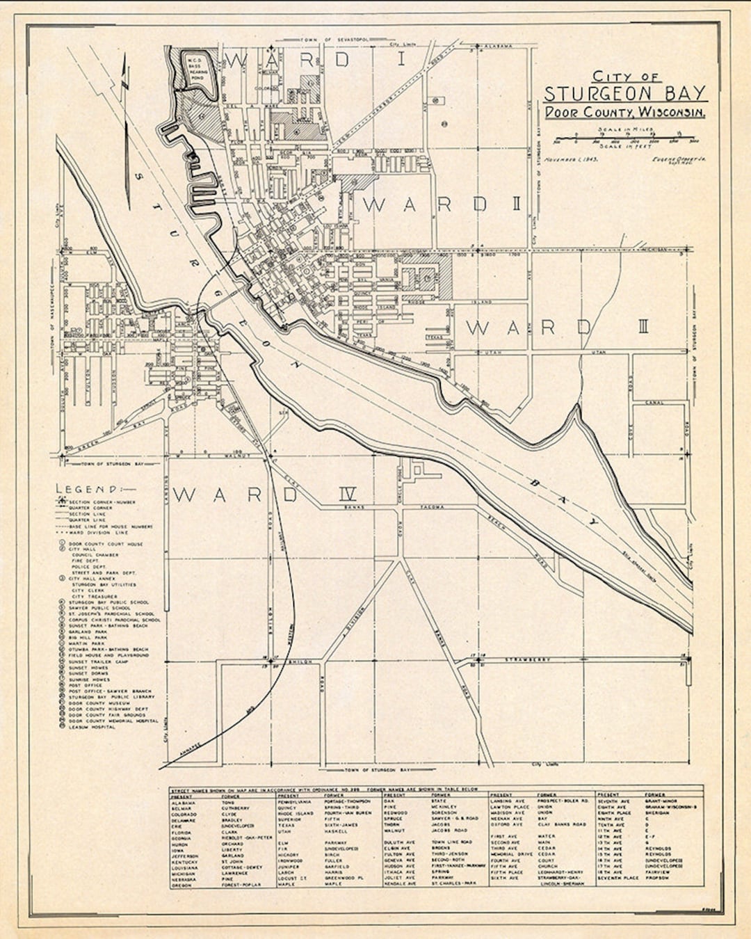 1943 City Map of Sturgeon Bay Door County Wisconsin - Etsy
