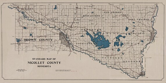 1913 Map of Nicollet County Minnesota | Etsy