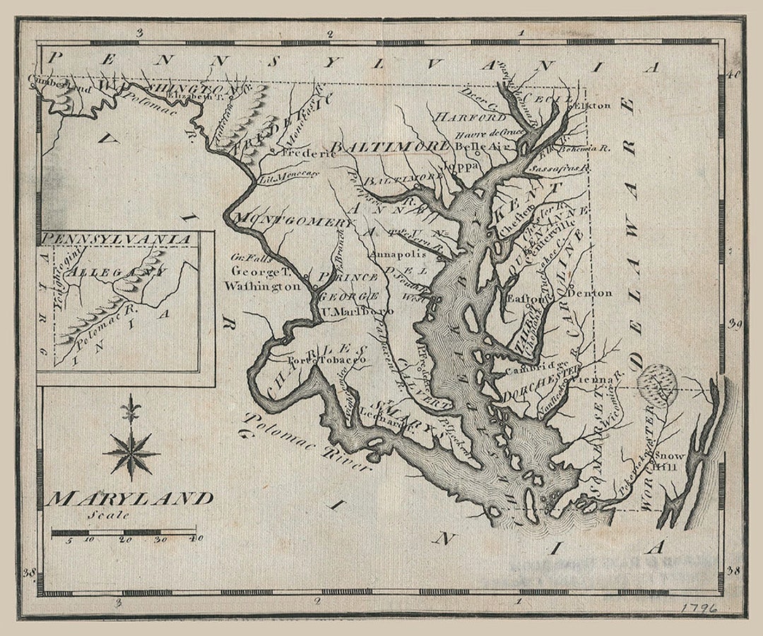 1796 Map of Maryland - Etsy