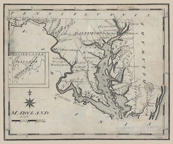 1796 Map of Maryland - Etsy