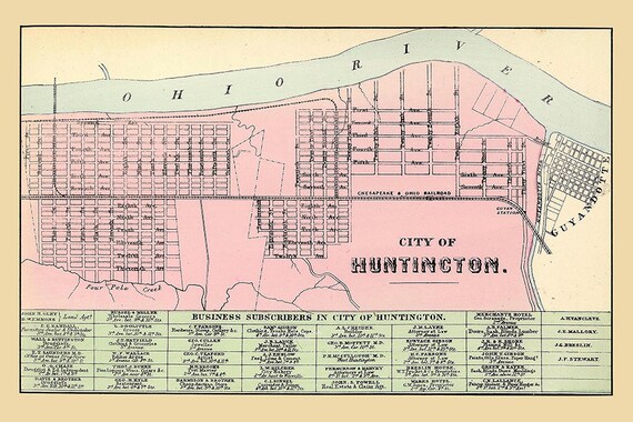1872 Town Map of Huntington West Virginia - Etsy