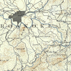 1890 Topo Map of Roanoke Virginia Quadrangle - Etsy