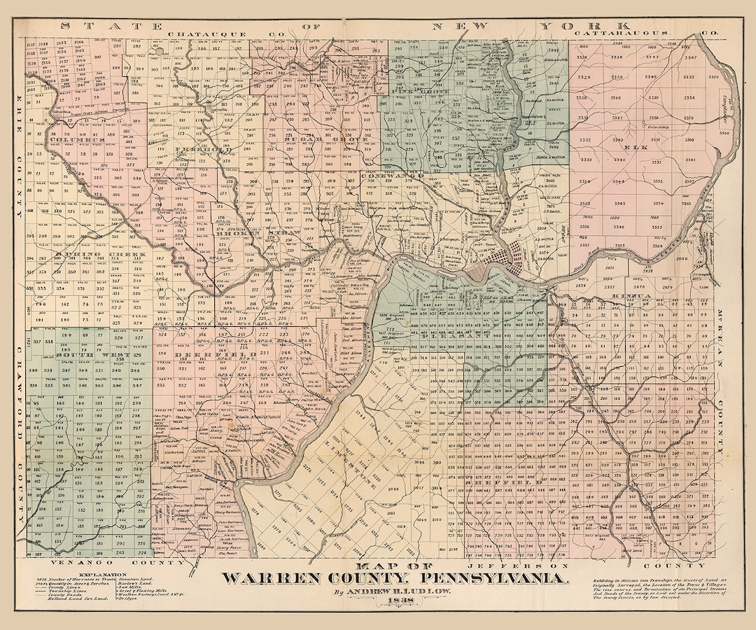 1838 Map of Warren County Pennsylvania - Etsy