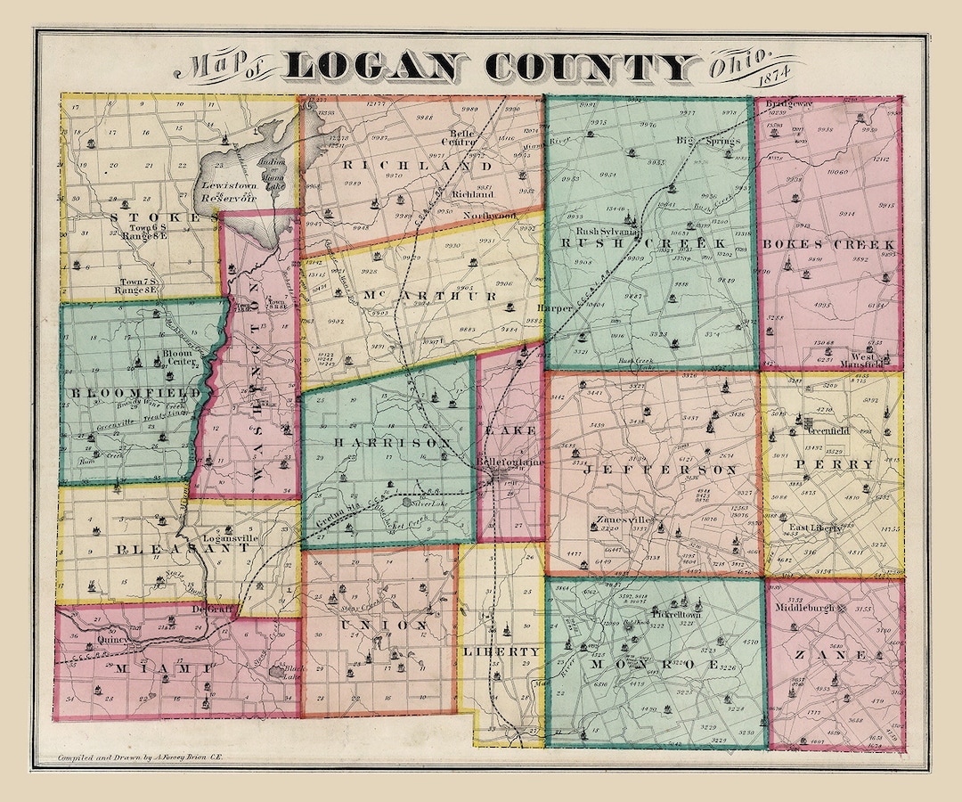 1875 Map of Logan County Ohio - Etsy