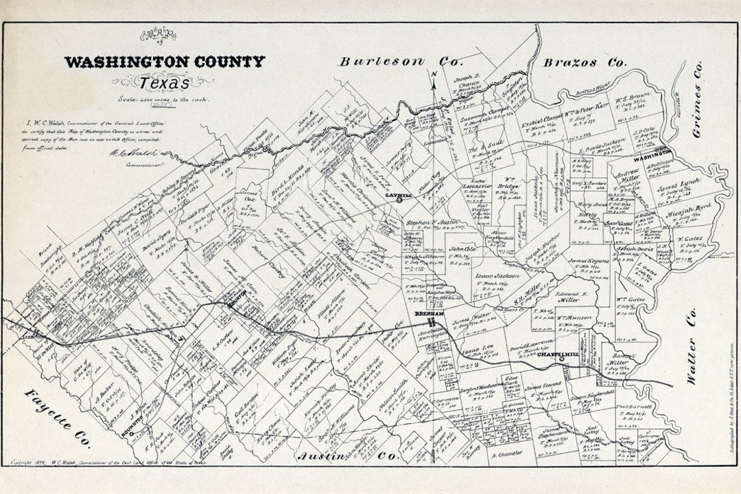 1879 Map of Washington County Texas - Etsy