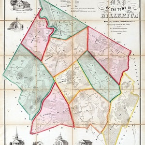 1853 Town Map of Billerica Middlesex County Massachusetts - Etsy