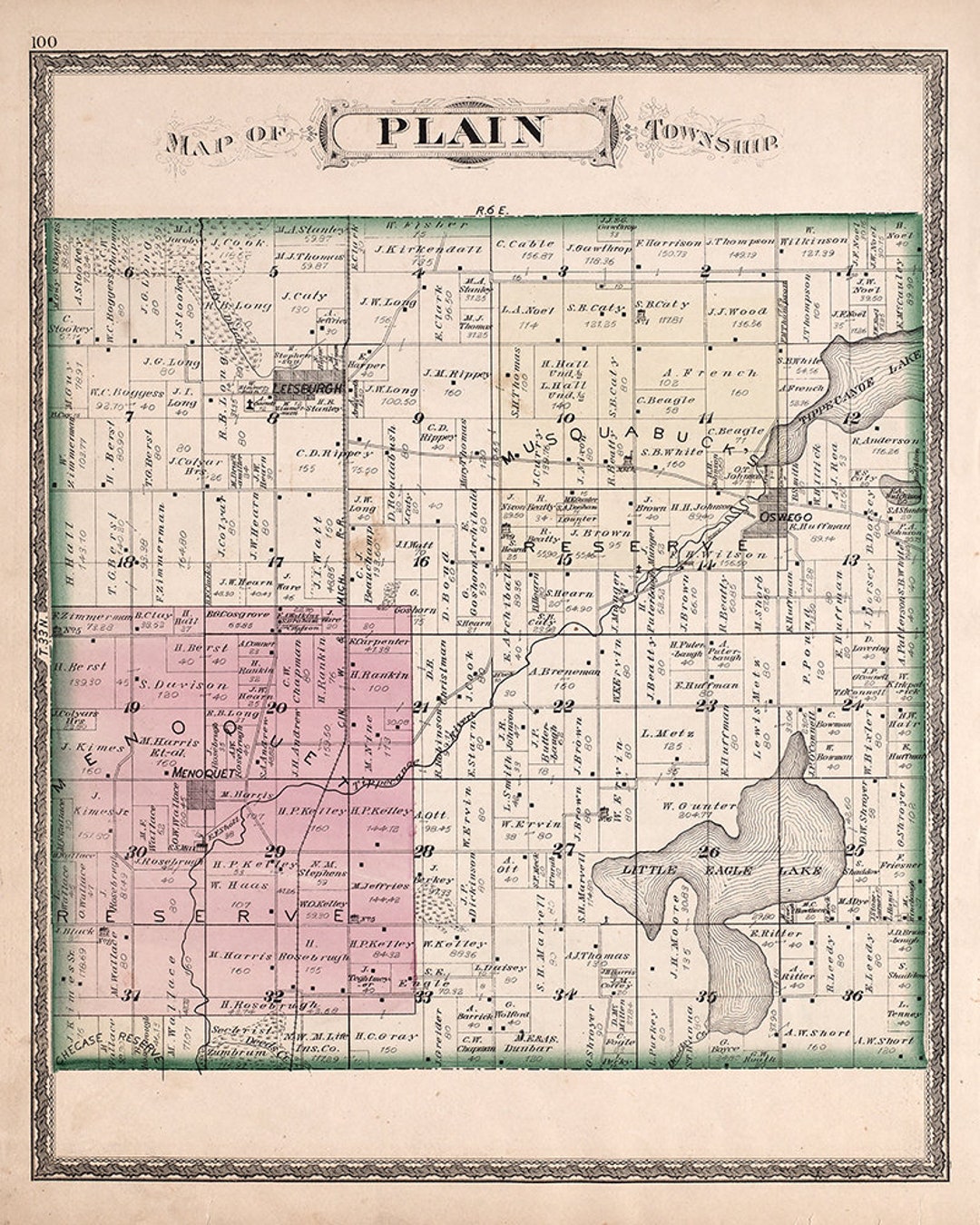 1879 Map of Plain Township Kosciusko County Indiana - Etsy