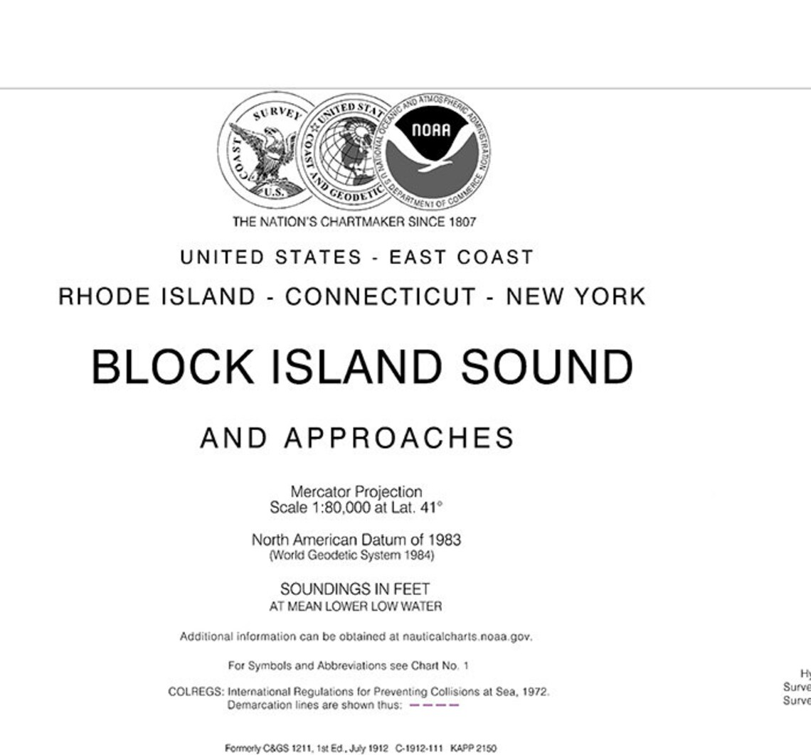 2017 Nautical Map of Block Island Sound and Approaches - Etsy