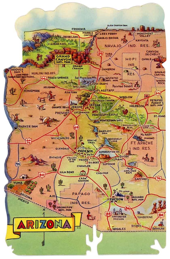 Map Of Arizona For Kids Dekali Designs US Map Ausmalen Poster 52x35