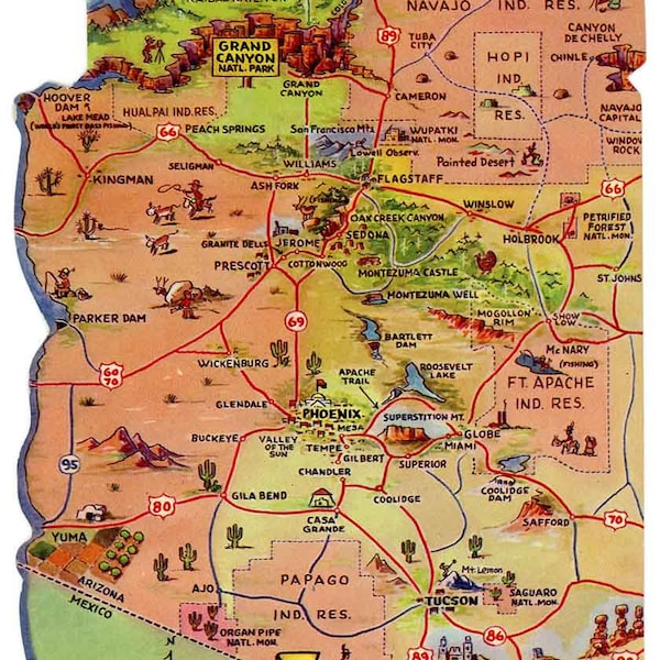 Cartoon Map of Arizona - Etsy