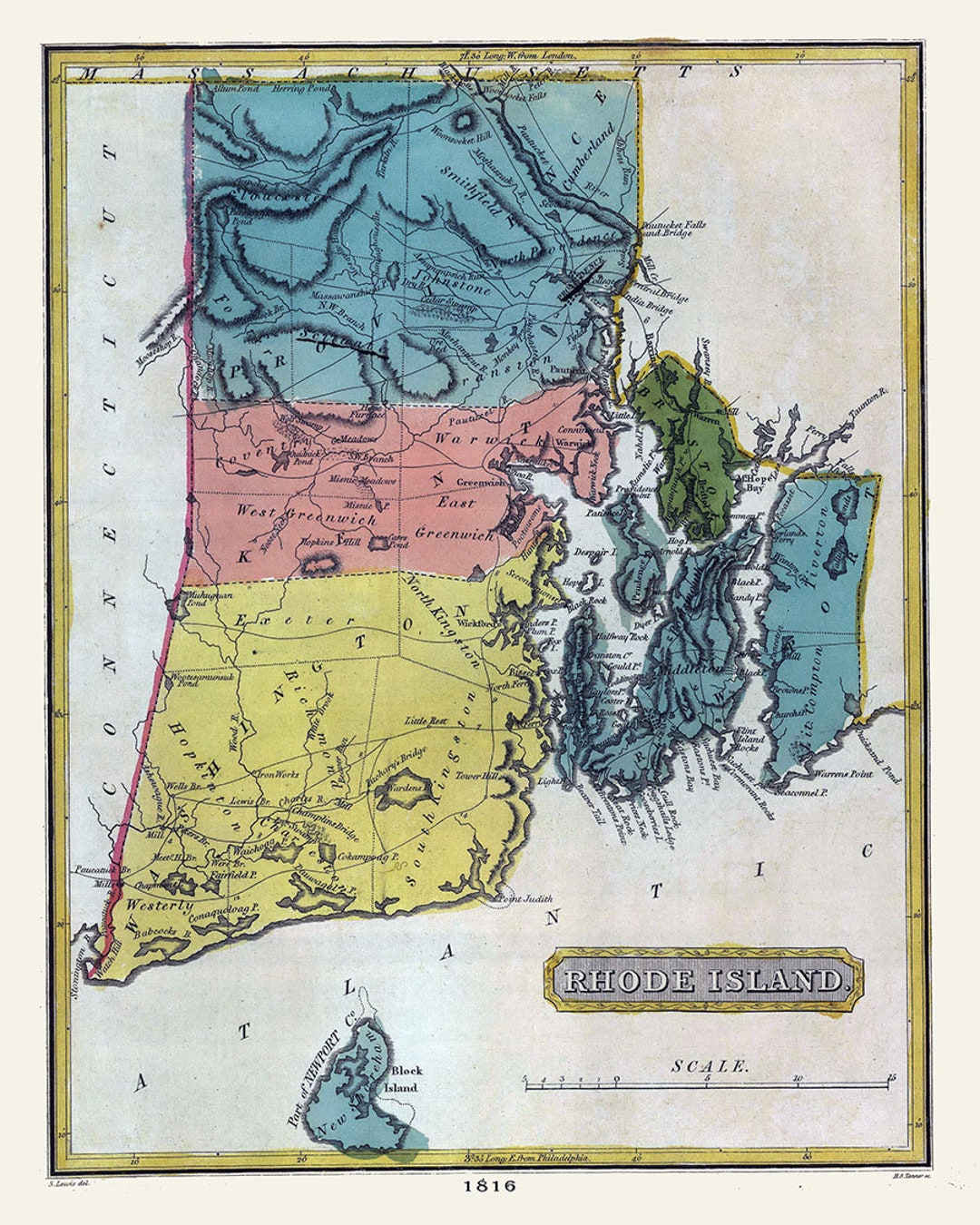 1816 Map of Rhode Island - Etsy