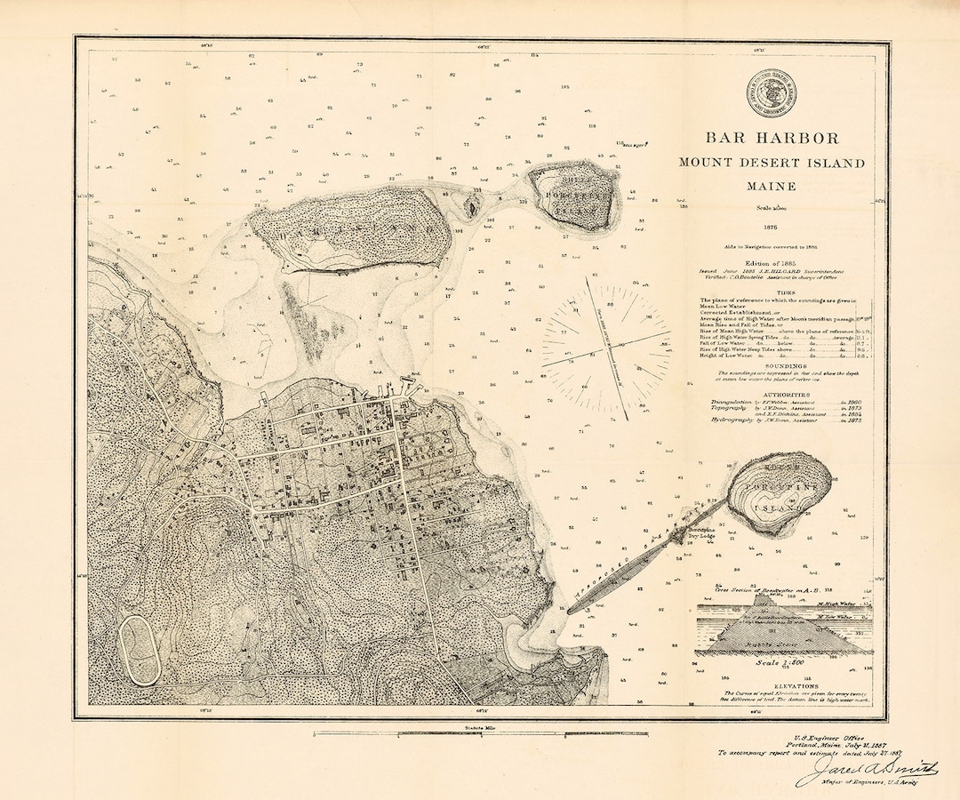1887 Map of Bar Harbor Mount Desert Island Maine - Etsy