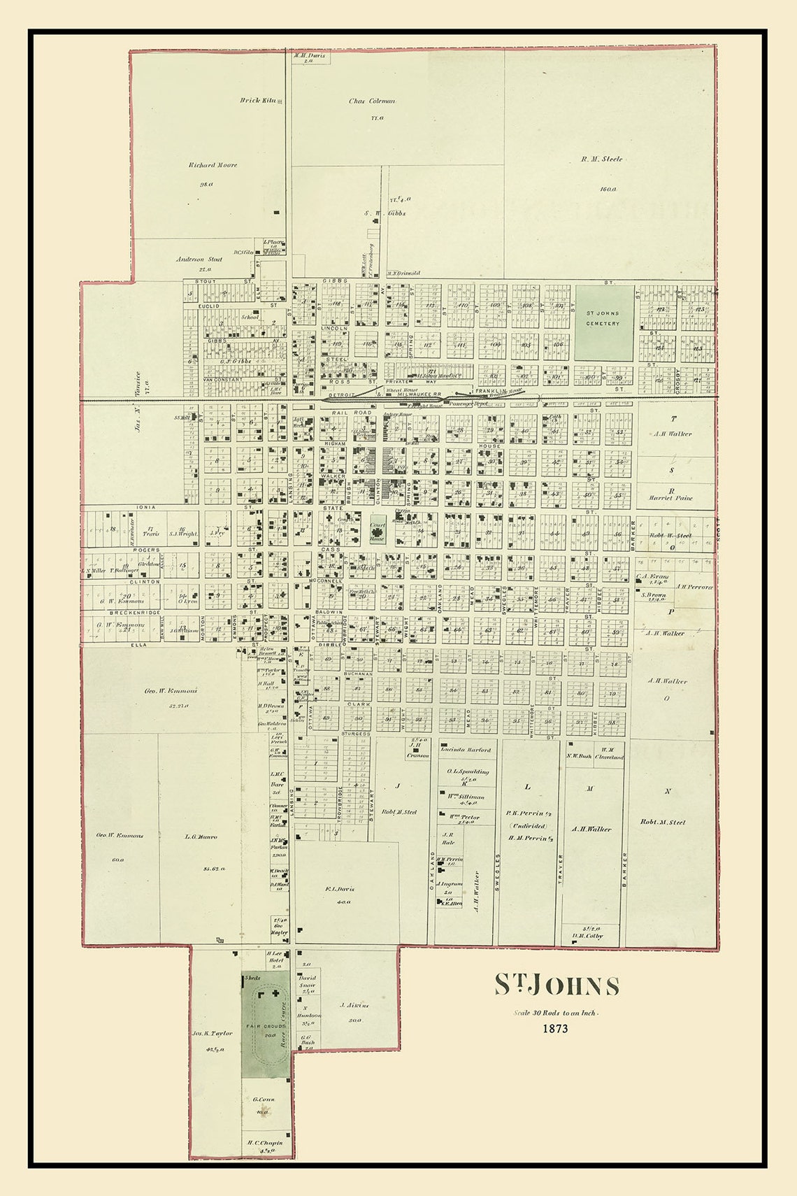 1873 Map of St Johns Clinton County Michigan - Etsy