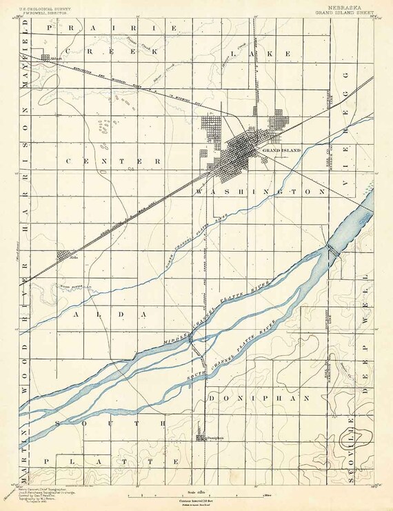 1895 Topo Map of Grand Island Nebraska Alda Abbott | Etsy