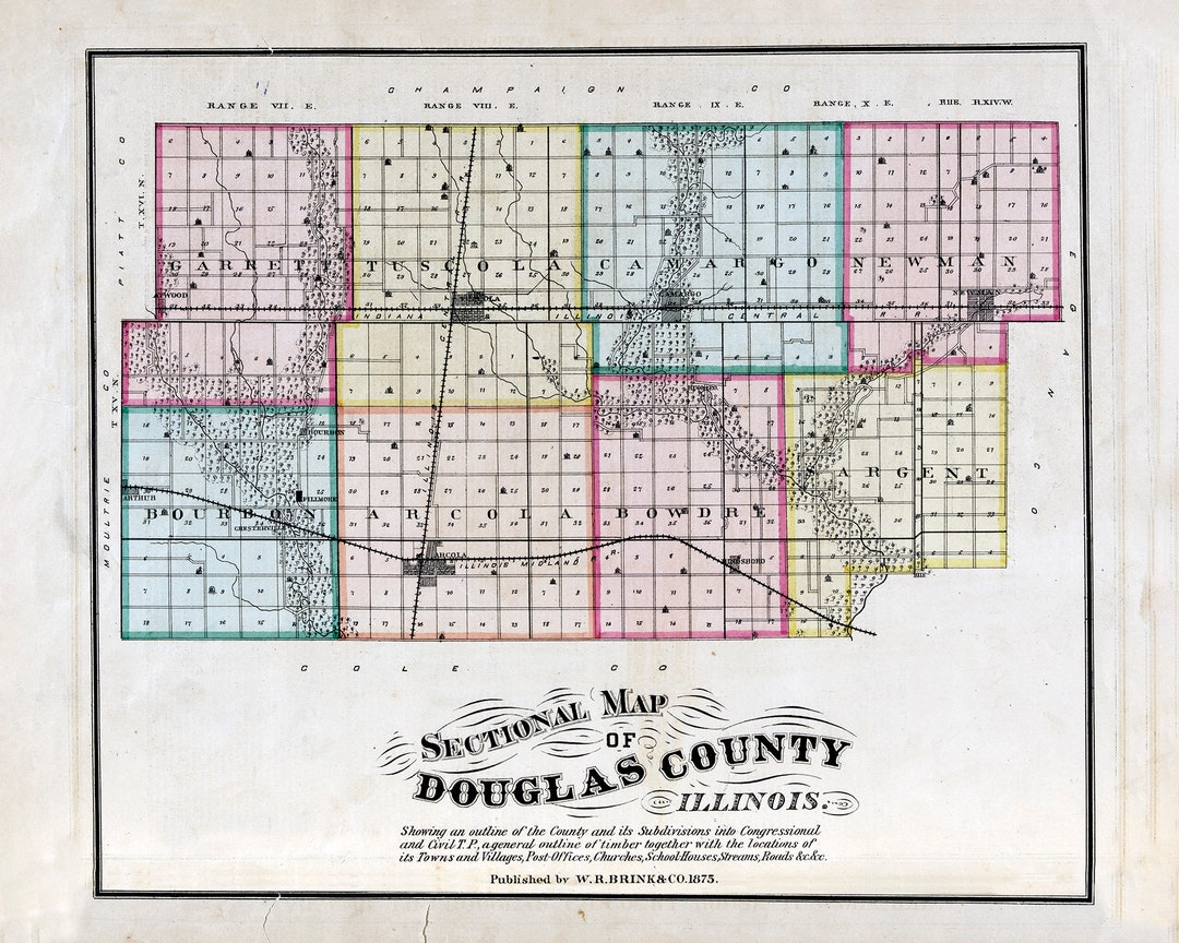 1875 Map of Douglas County Illinois - Etsy