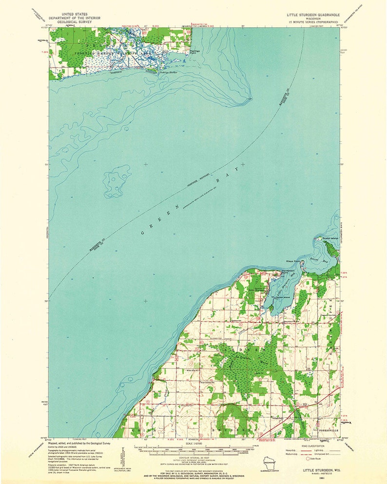 1961 Topo Map of Little Sturgeon Door County Wisconsin - Etsy