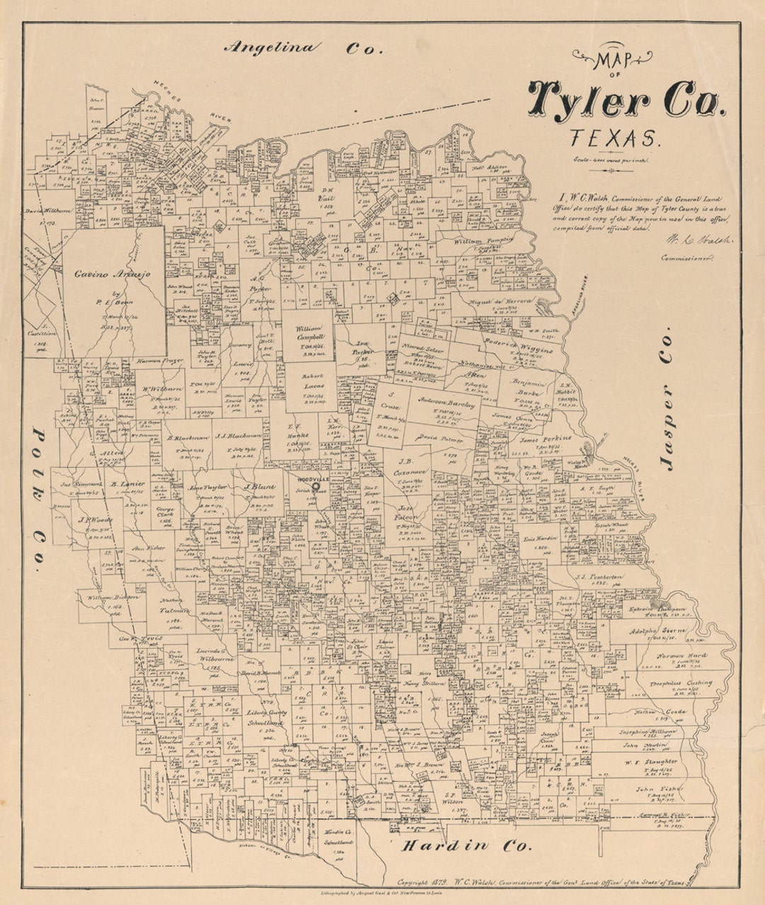 1879 Farm Line Map of Tyler County Texas - Etsy