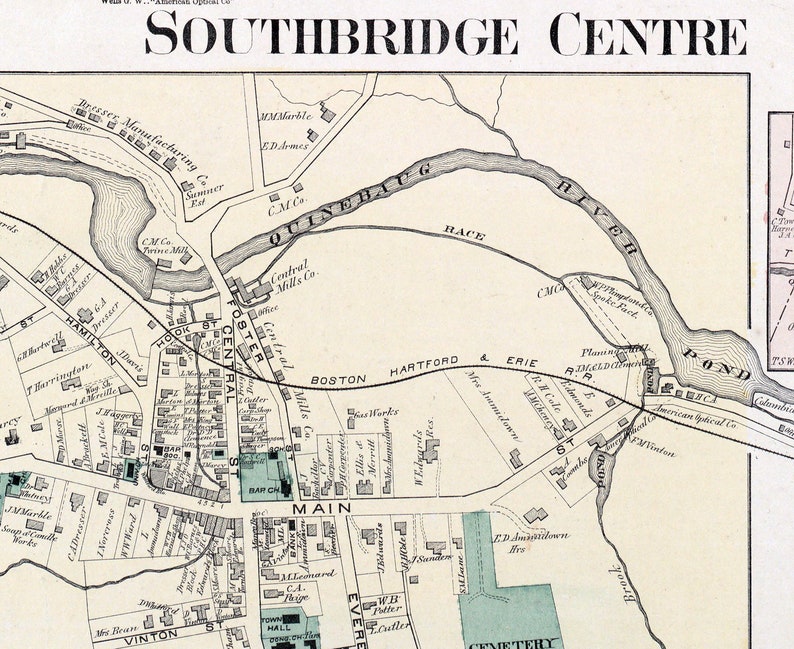 1870 Town Map of Sturbridge and Southbridge Massachusetts - Etsy