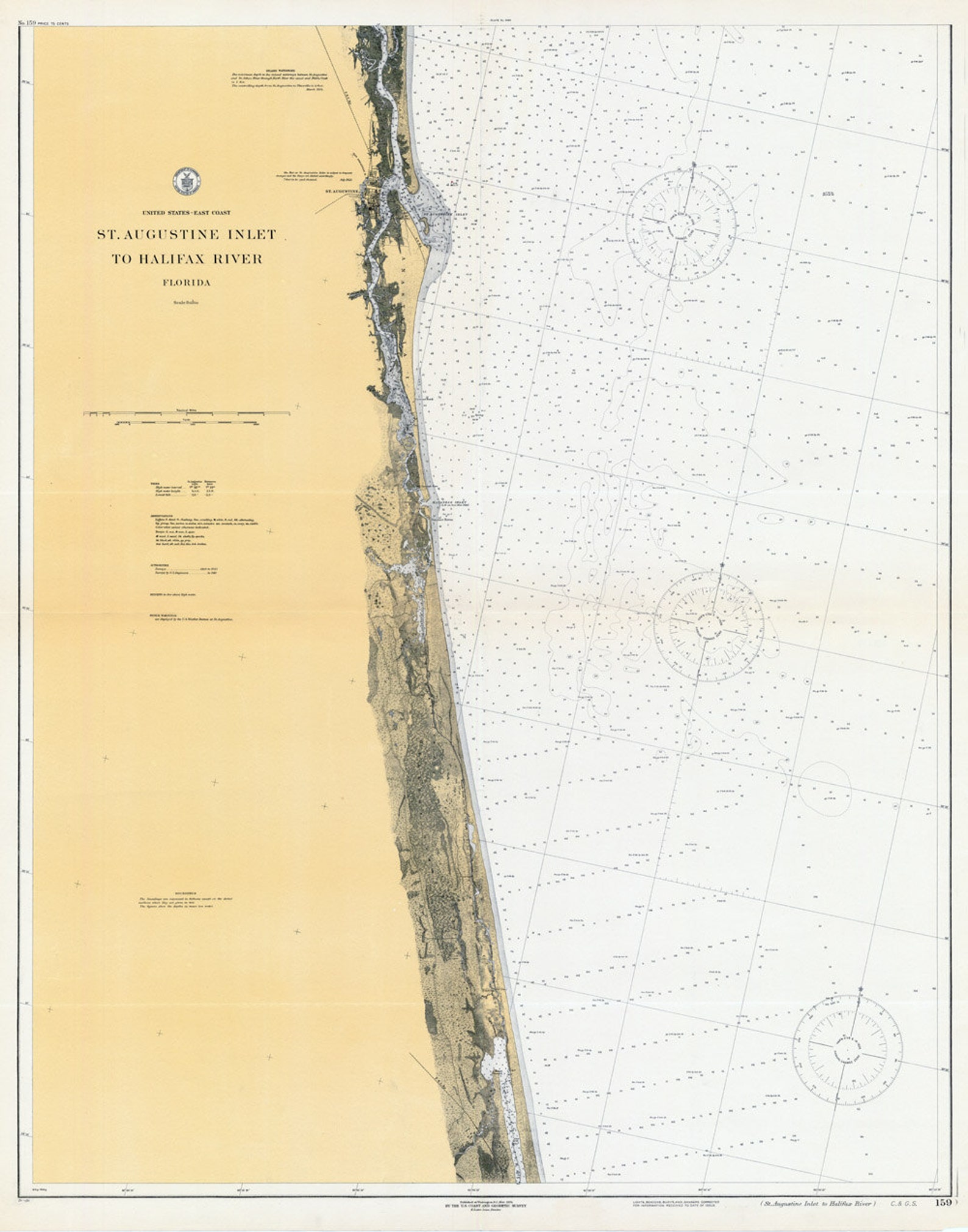 1924 Nautical Map of Saint Augustine Inlet Florida to Halifax | Etsy