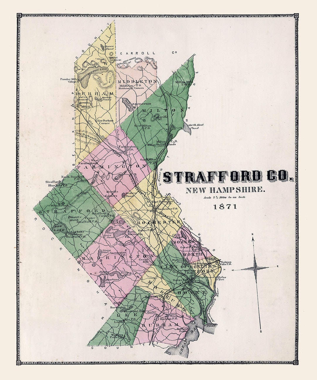 1871 Map of Strafford County New Hampshire - Etsy